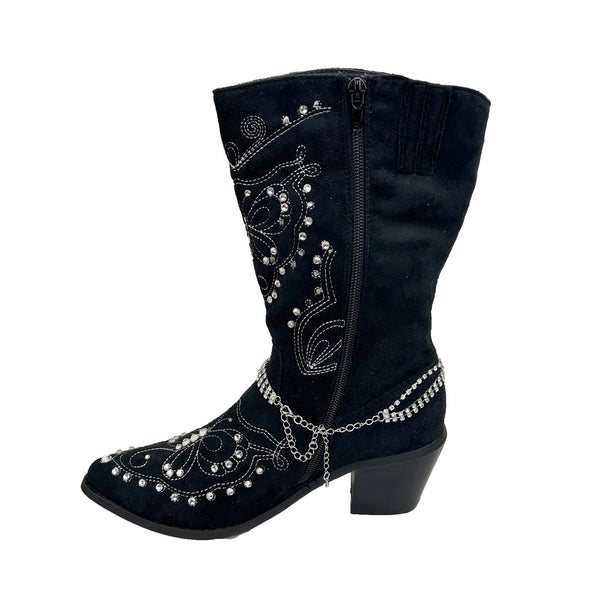 BOT160903-03 13 Inches long silver metal with clear crystal chain boot ...