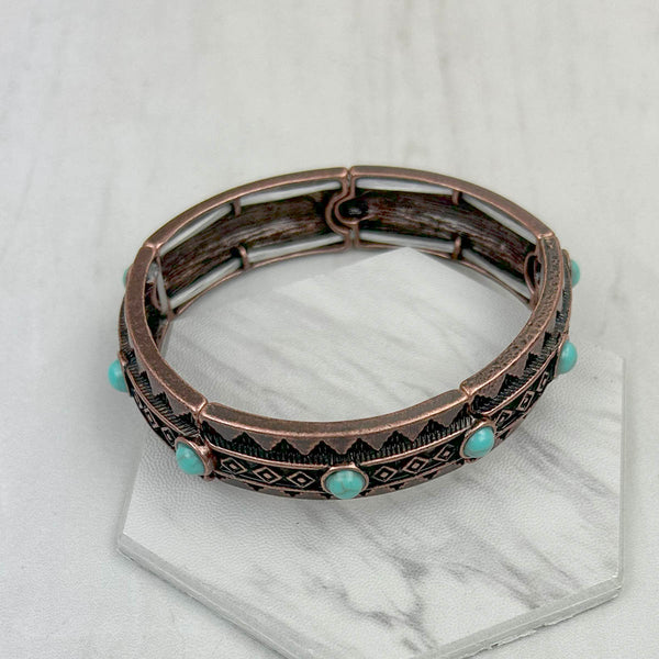 BR181015-02-BLUE Copper metal with blue turquoise stone bracelet ...
