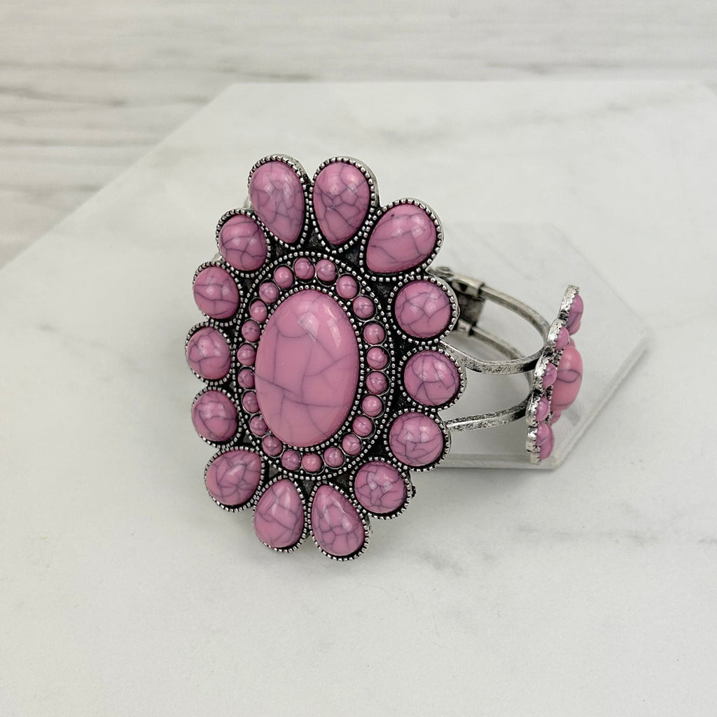 BR211230-02-LIGHT PINK silver with light pink stone Concho Cuff Bracel ...