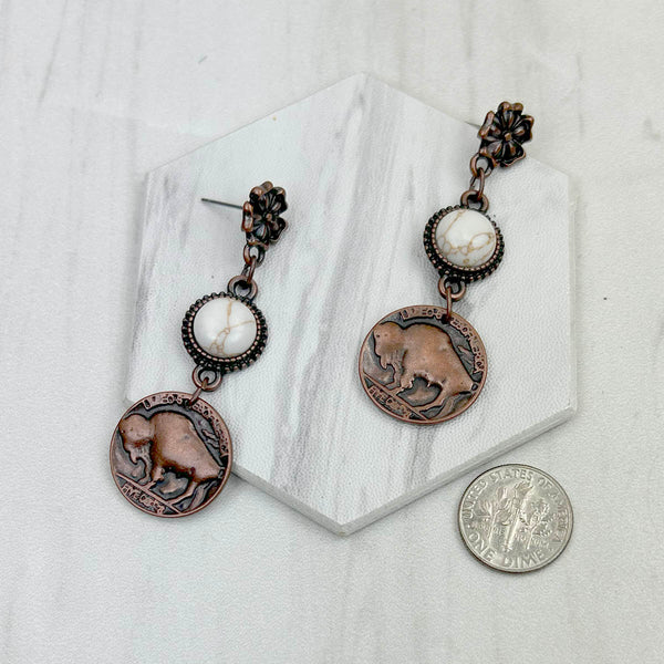 ERZ231205-56 Copper metal flower and buffalo concho with blue turquois ...