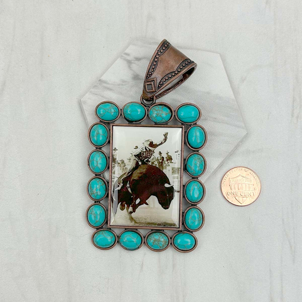 PD231210CP-27 Copper metal with blue turquoise stone triangle cowboy P ...