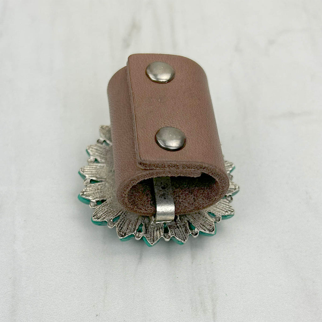 WRS240615-11 Silver metal with black turquoise stone wild rag slide ...