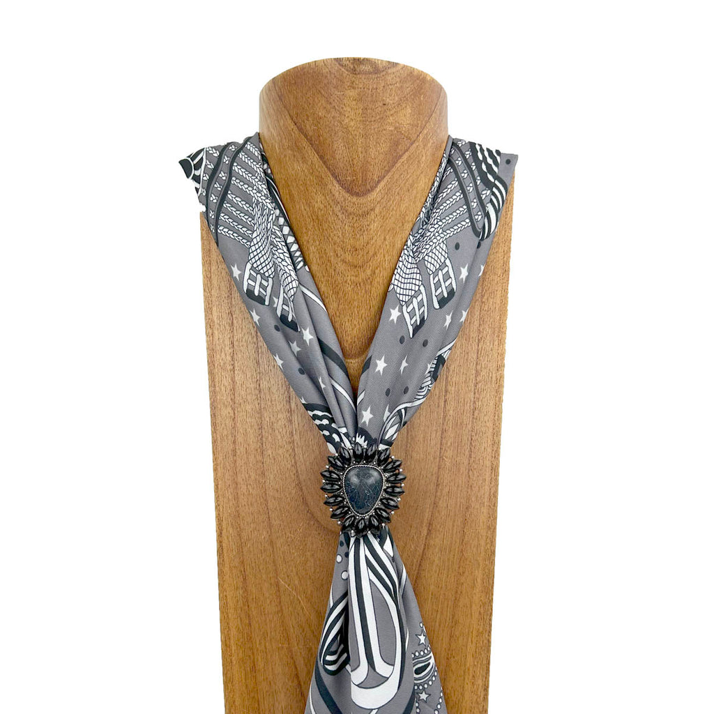 WRS240615-11 Silver metal with black turquoise stone wild rag slide ...